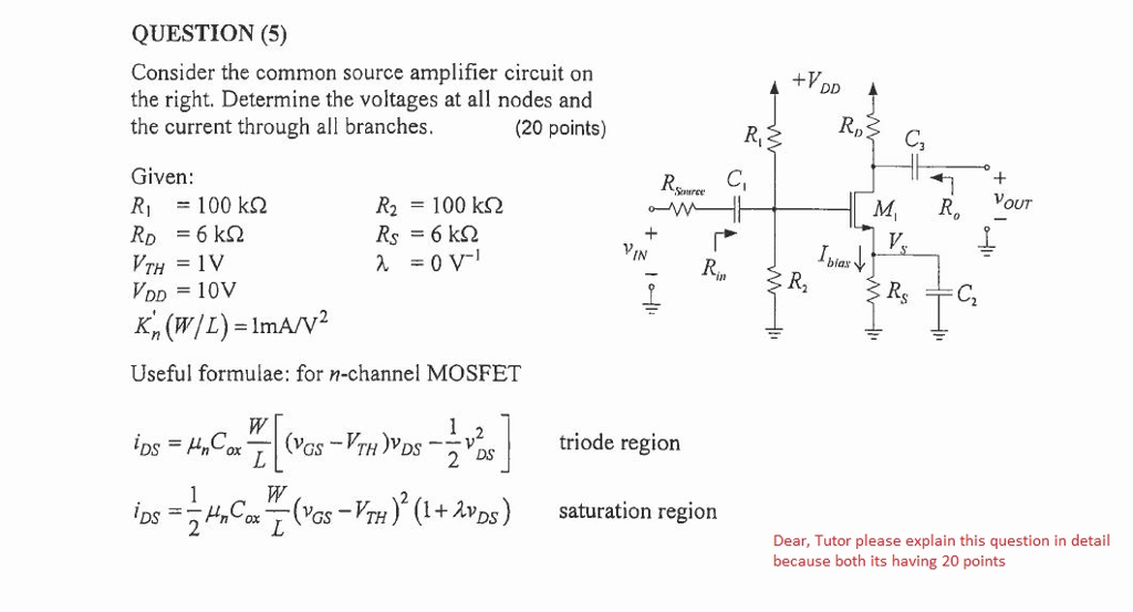 Solved Consider The Common Source Amplifier Circuit On The