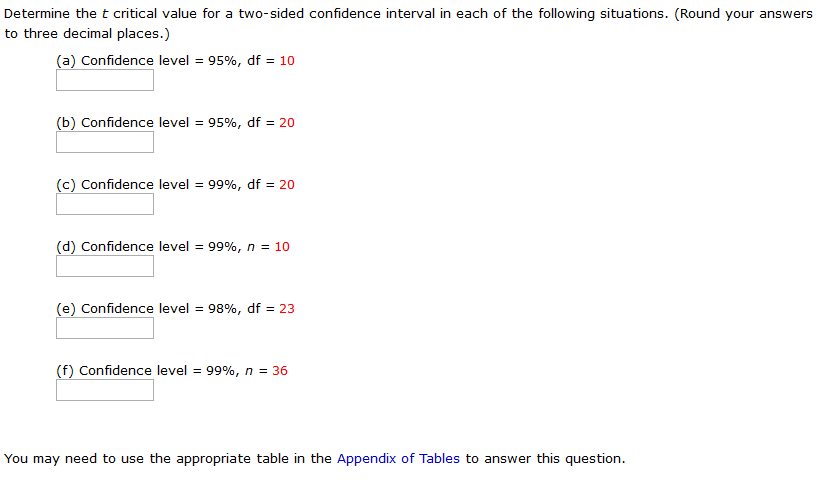 Solved Determine the t critical value for a two-sided | Chegg.com