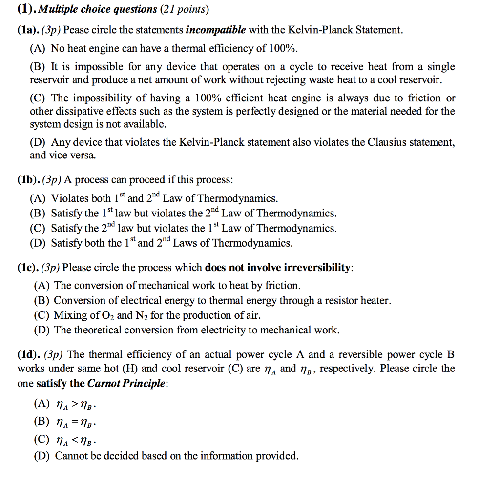 Solved (1) Multiple choice questions (21 points) (la). (3p) | Chegg.com
