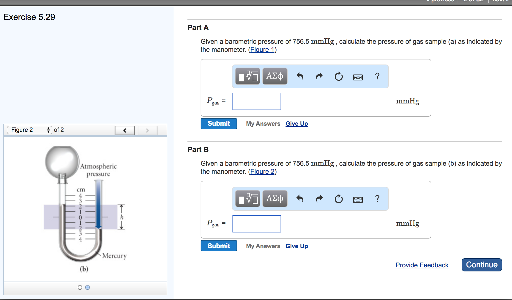 Solved Exercise 5.29 Part A Given a barometric pressure of | Chegg.com