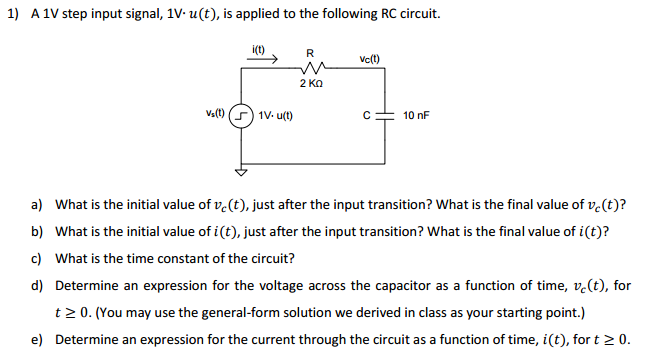 Solved A 1V step input signal, 1V- u(t), is applied to the | Chegg.com