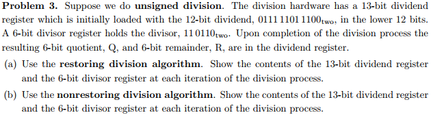 Solved Problem 3. Suppose we do unsigned division. The | Chegg.com