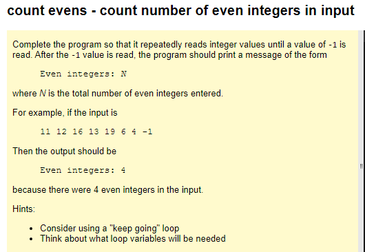 Solved count evens - count number of even integers in input | Chegg.com