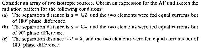 Solved Consider an array of two isotropic sources. Obtain an | Chegg.com