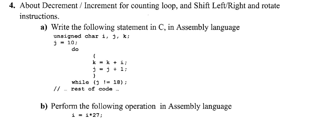 Solved About Decrement/Increment for counting loop, and | Chegg.com