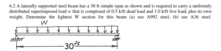 Solved 6.2 A laterally supported steel beam has a 30 ft | Chegg.com