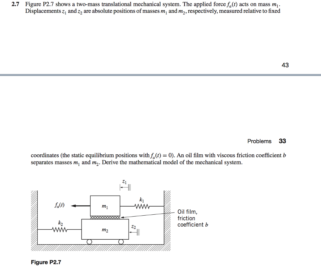 Solved Figure P2.7 shows a two-mass translational mechanical | Chegg.com Solved Figure P2.7 shows a two-mass translational mechanical | Chegg.com