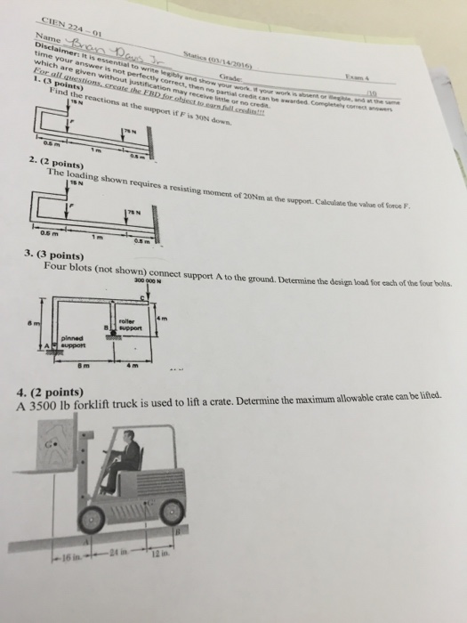 Solved Find the reaction at the support if F is 30 N down. | Chegg.com