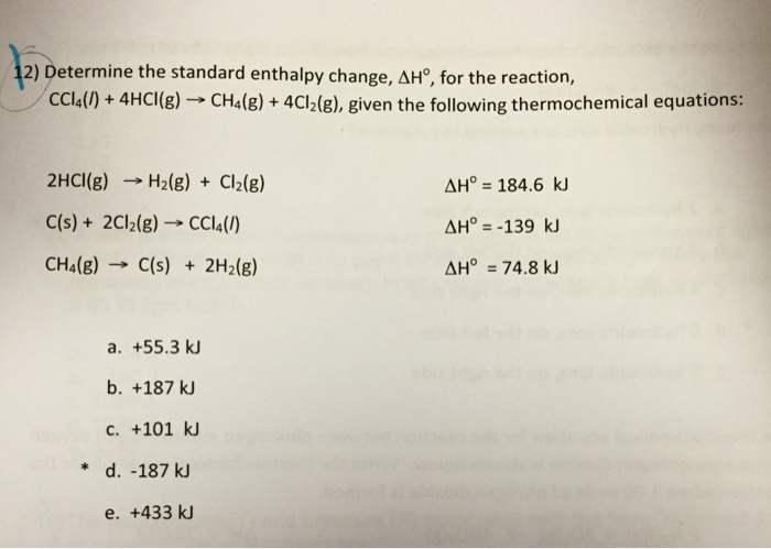 Solved Determine the standard enthalpy change, Delta | Chegg.com