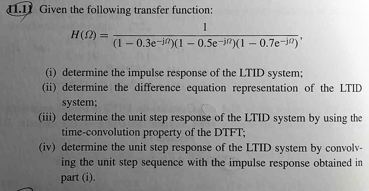Solved Given the following transfer function: H(ohm) = 1/(1 | Chegg.com