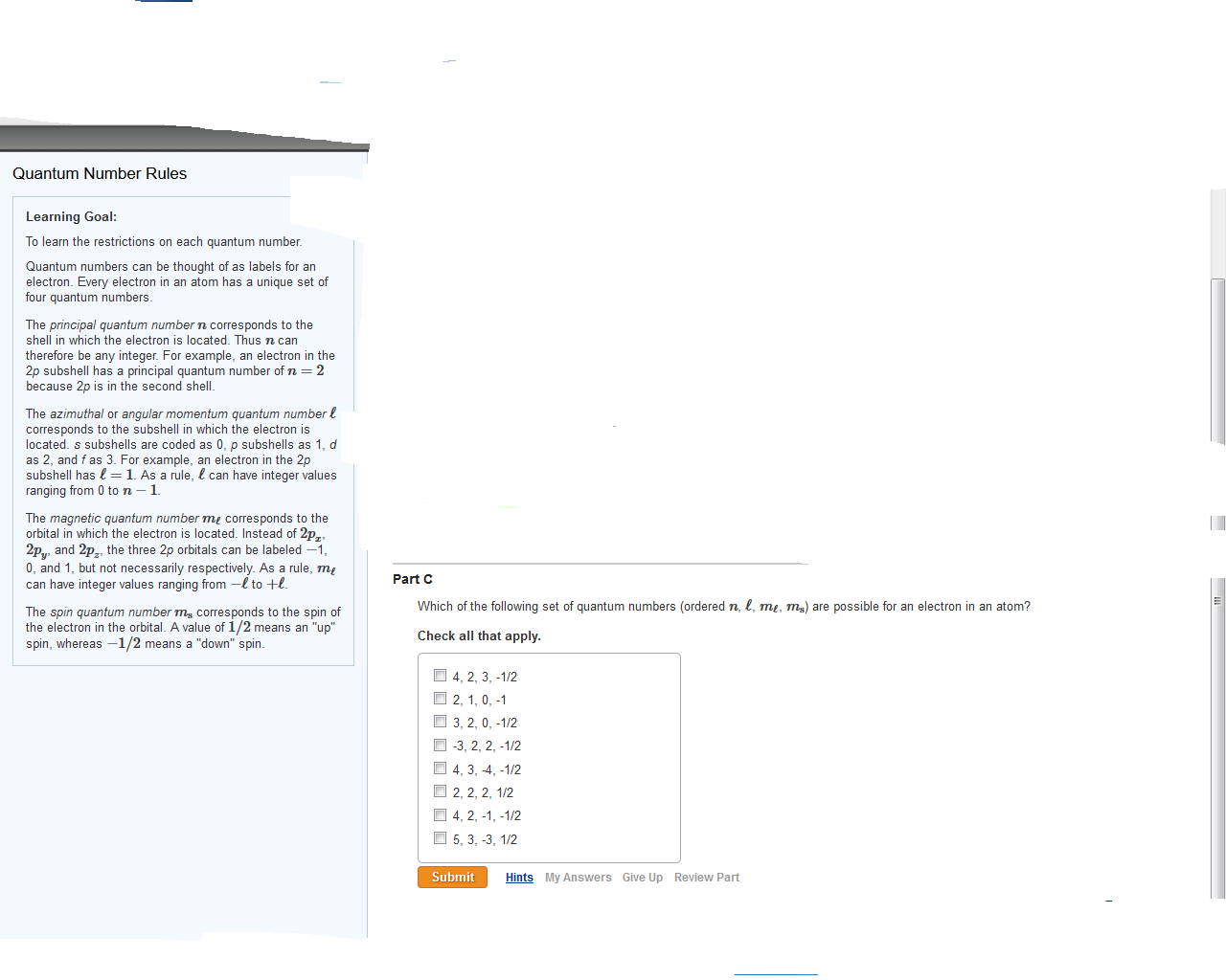 Solved To learn the restrictions on each quantum number. | Chegg.com