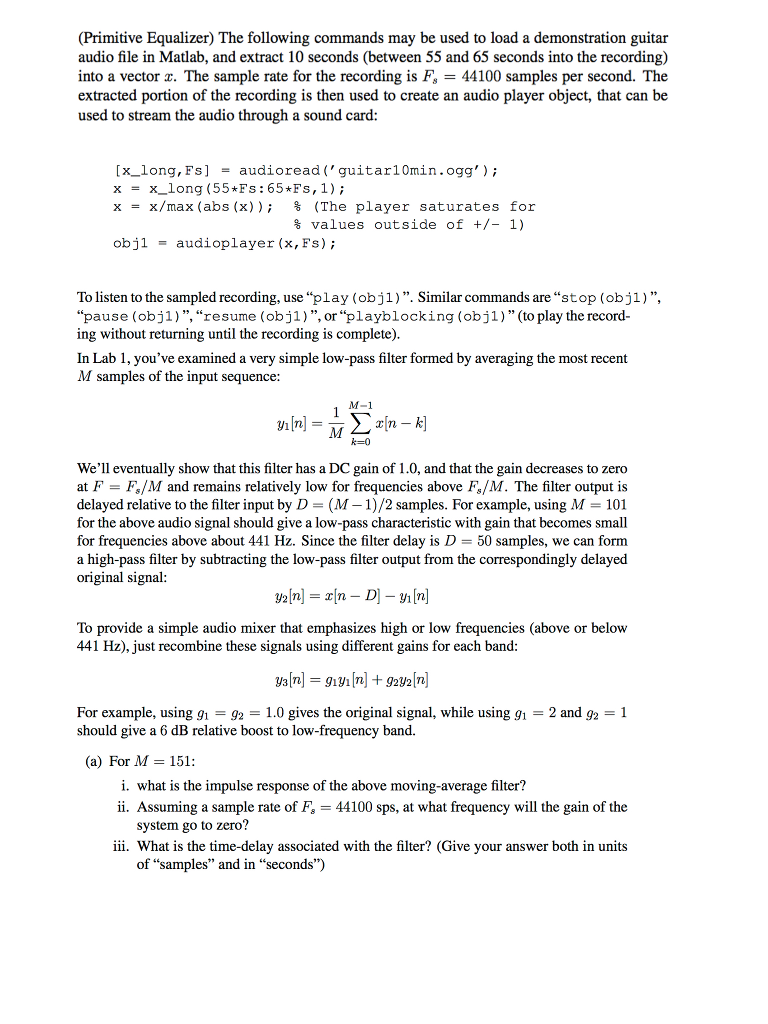 (Primitive Equalizer) The following commands may be | Chegg.com