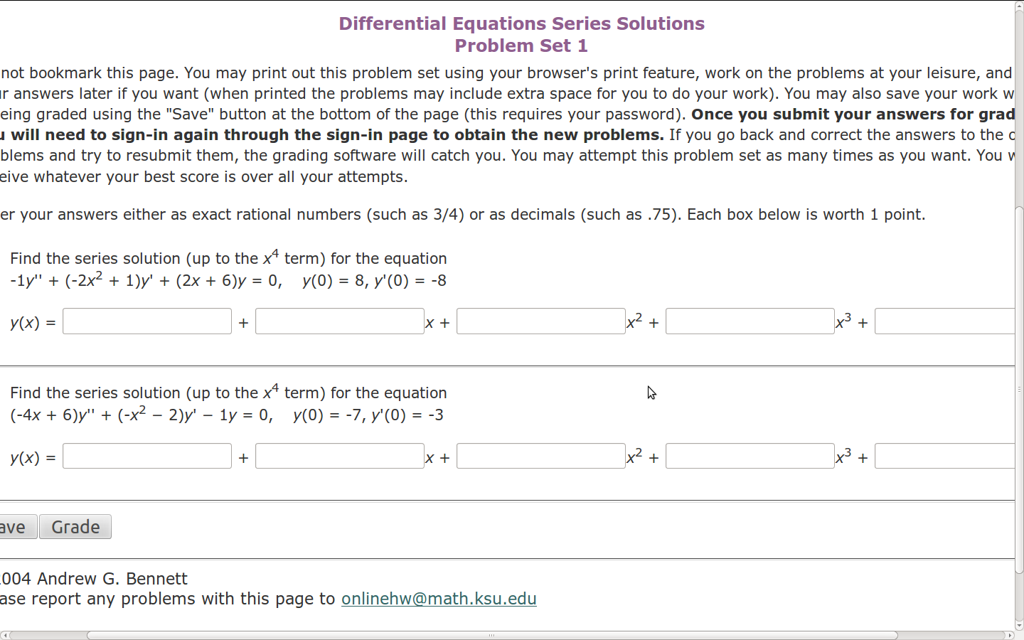 Differential Equations Series Solutions Problem Set 1 | Chegg.com