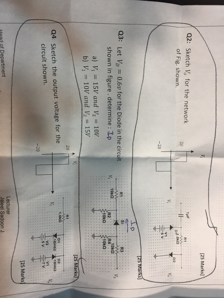 Solved [25 Marks] Q2: Sketch V0 for the network 1HF R1 20 of | Chegg.com