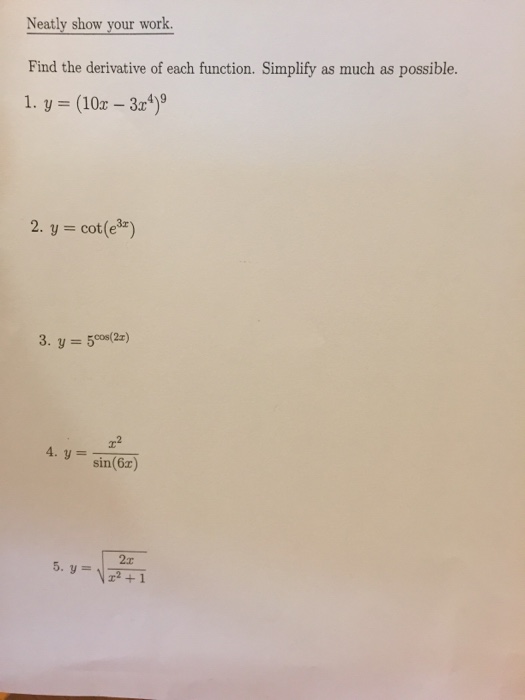 Solved Find the derivative of each function. Simplify as | Chegg.com