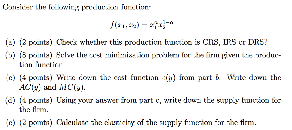 Solved Consider the following production function: f(x_1, | Chegg.com