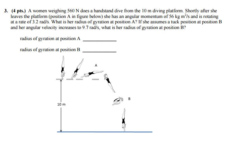 Solved A women weighing 560 N does a handstand dive from the | Chegg.com