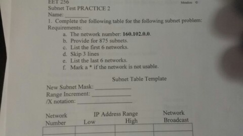 Solved Complete the following table for the following subnet | Chegg.com