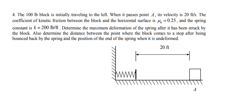 Solved 4. The 100 lb block is initially traveling to the | Chegg.com