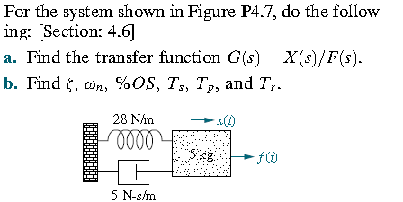 Solved For the system shown in Figure P4.7, do the | Chegg.com