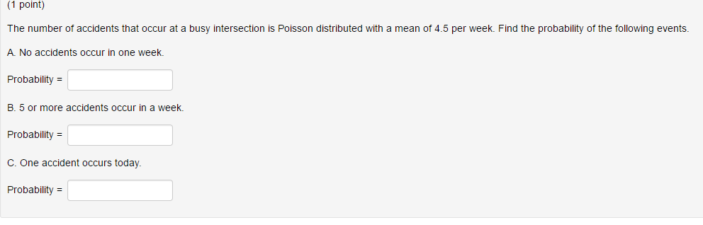 Solved The number of accidents that occur at a busy | Chegg.com
