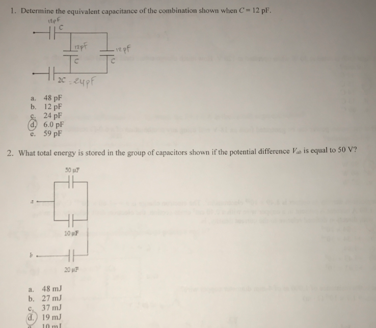 Solved 1 Determine The Equivalent Capacitance Of The