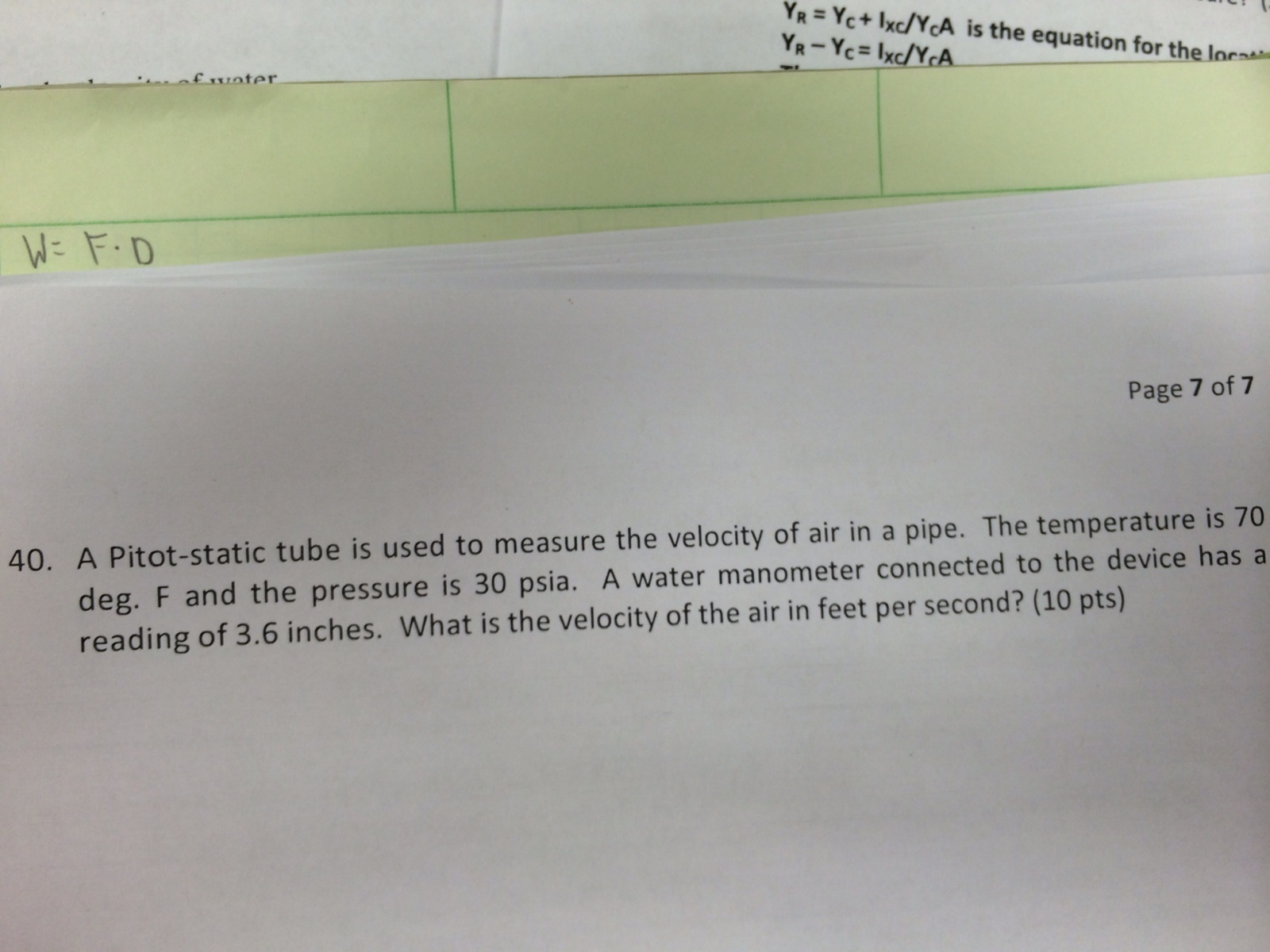 Solved A Pitot-static tube is used to measure the velocity | Chegg.com