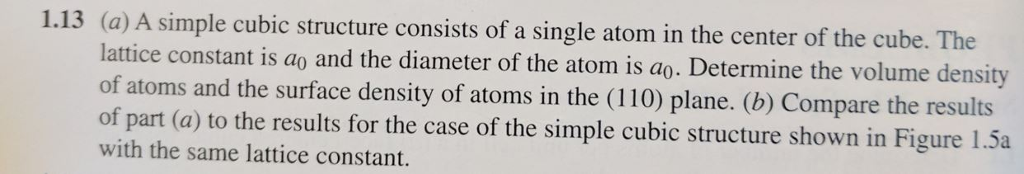 Solved 1.13 (a) A simple cubic structure consists of a | Chegg.com
