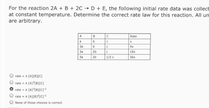 Solved For the reaction 2A + B + 2C rightarrow + E, the | Chegg.com