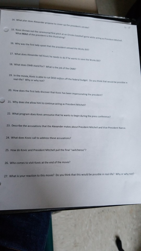 Dave Critical Viewing Questions Name Directions: | Chegg.com