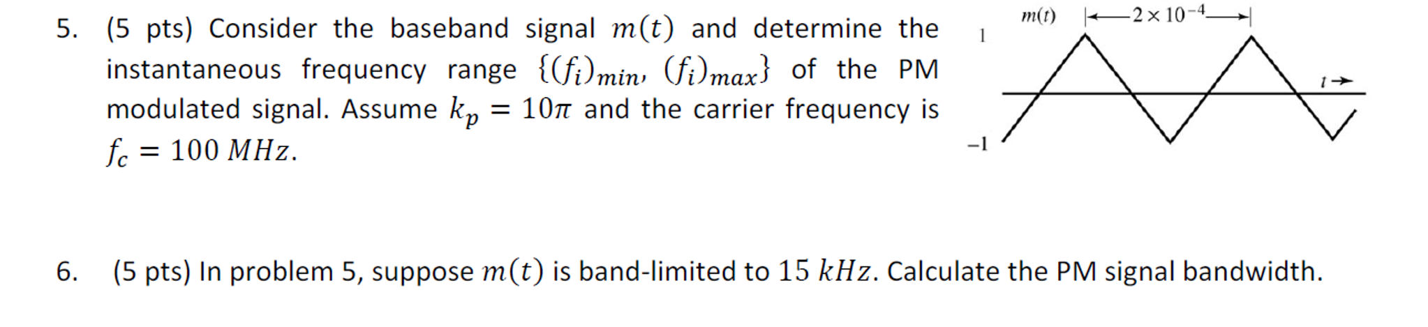 Solved Consider the baseband signal m(t) and determine the | Chegg.com