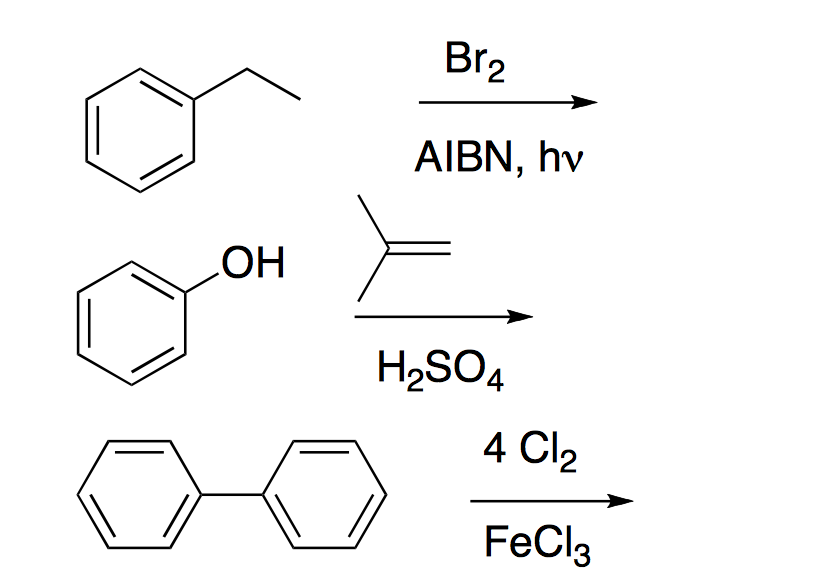 Solved Br2 AIBN, hv H2SO4 4 CI FeCl | Chegg.com