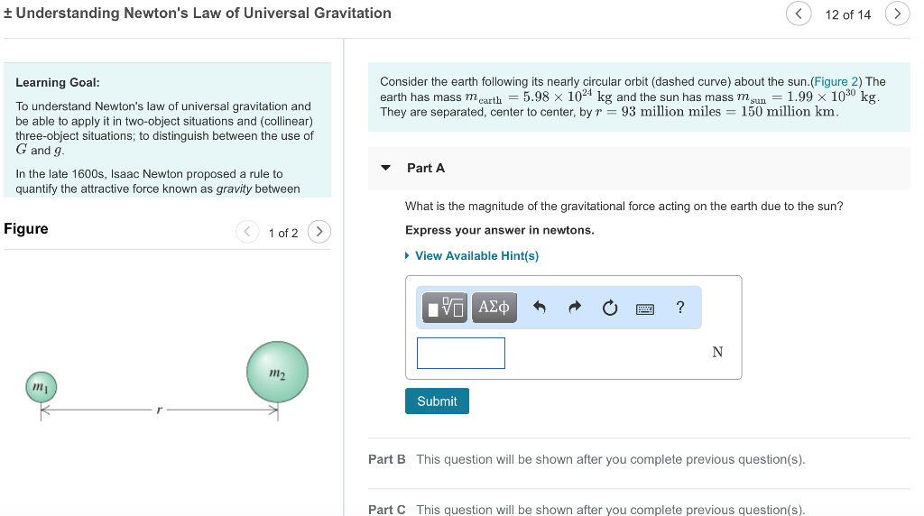 Solved ± Understanding Newton's Law of Universal Gravitation | Chegg.com