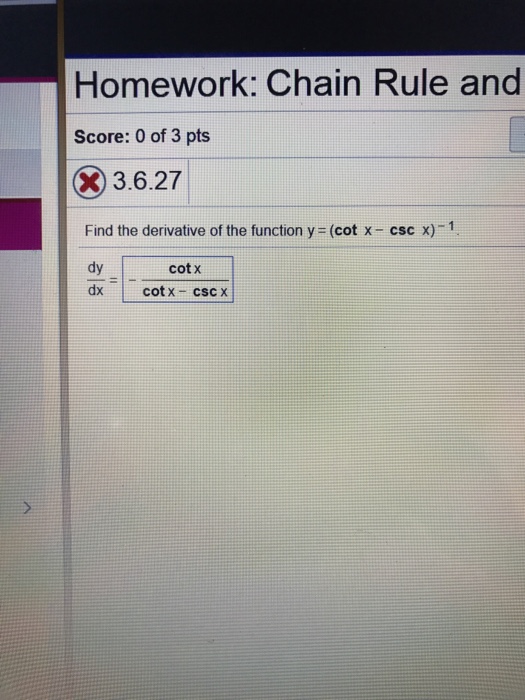 Solved Find the derivative of the function y = (cot x - csc | Chegg.com