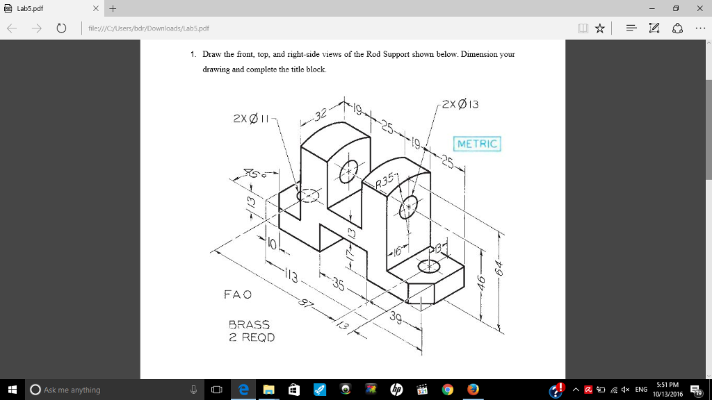 Solved Draw the front, top, and eight-side views of the Rod | Chegg.com