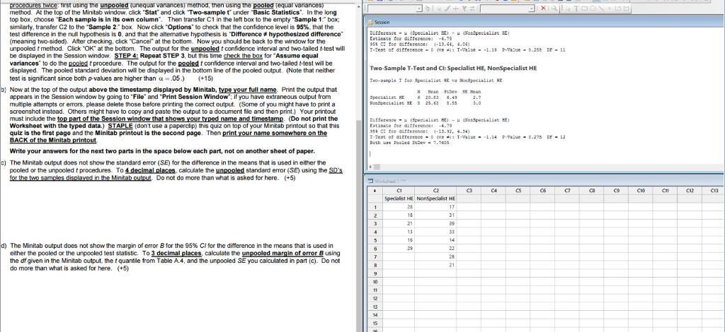 Solved d) The Minitab output does not show the margin of | Chegg.com