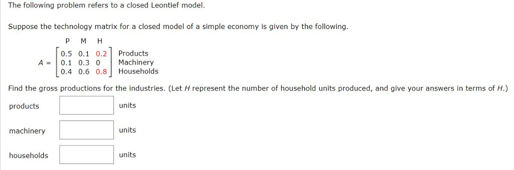 Solved The Following Problem Refers To A Closed Leontief 