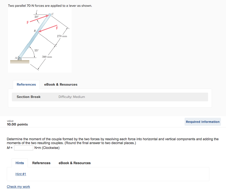 Solved Two parallel 70-N forces are applied to a lever as | Chegg.com