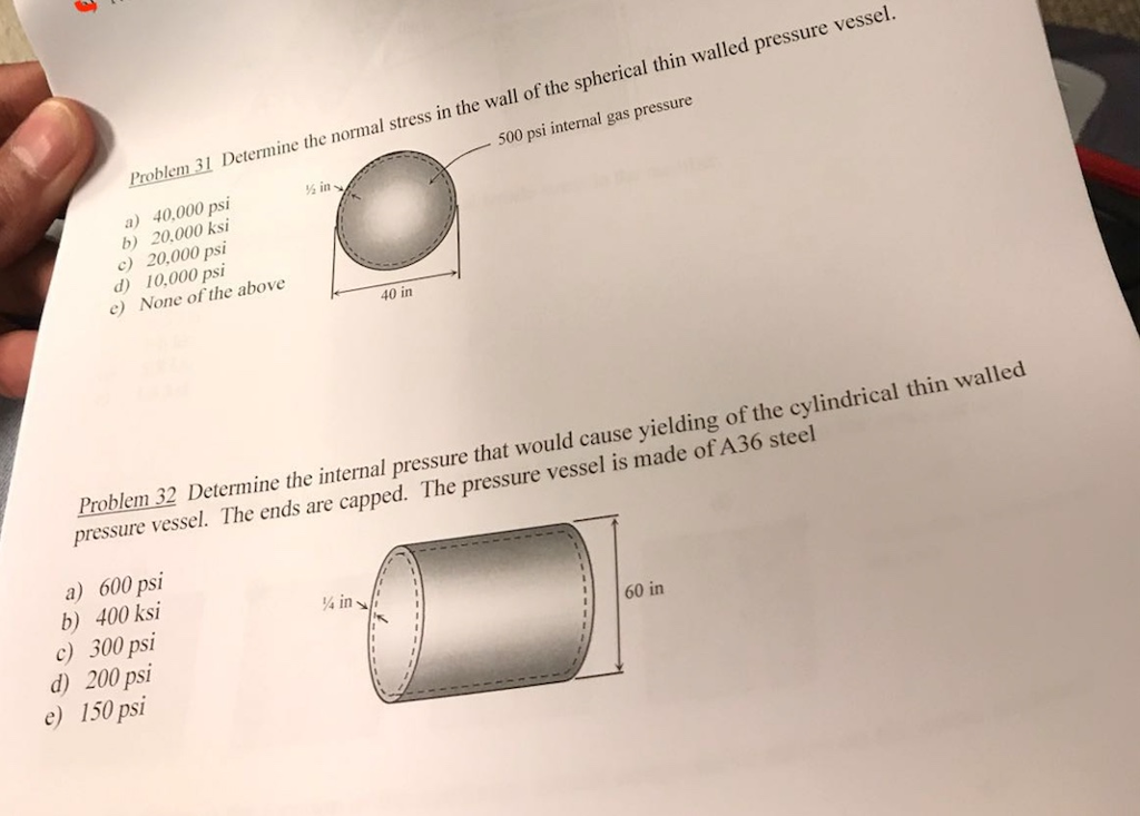 Solved of the spherical thin w mine the normal stress in the | Chegg.com
