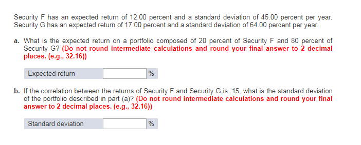Solved Security F has an expected return of 12.00 percent | Chegg.com
