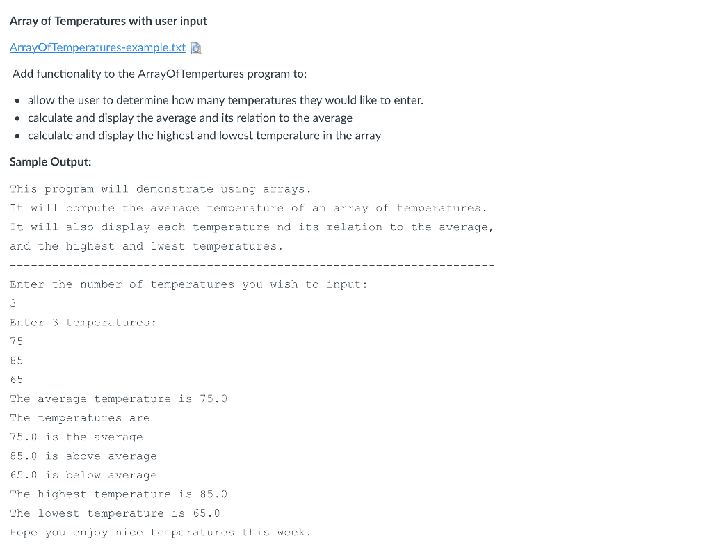 Solved Array Of Temperatures With User Input 