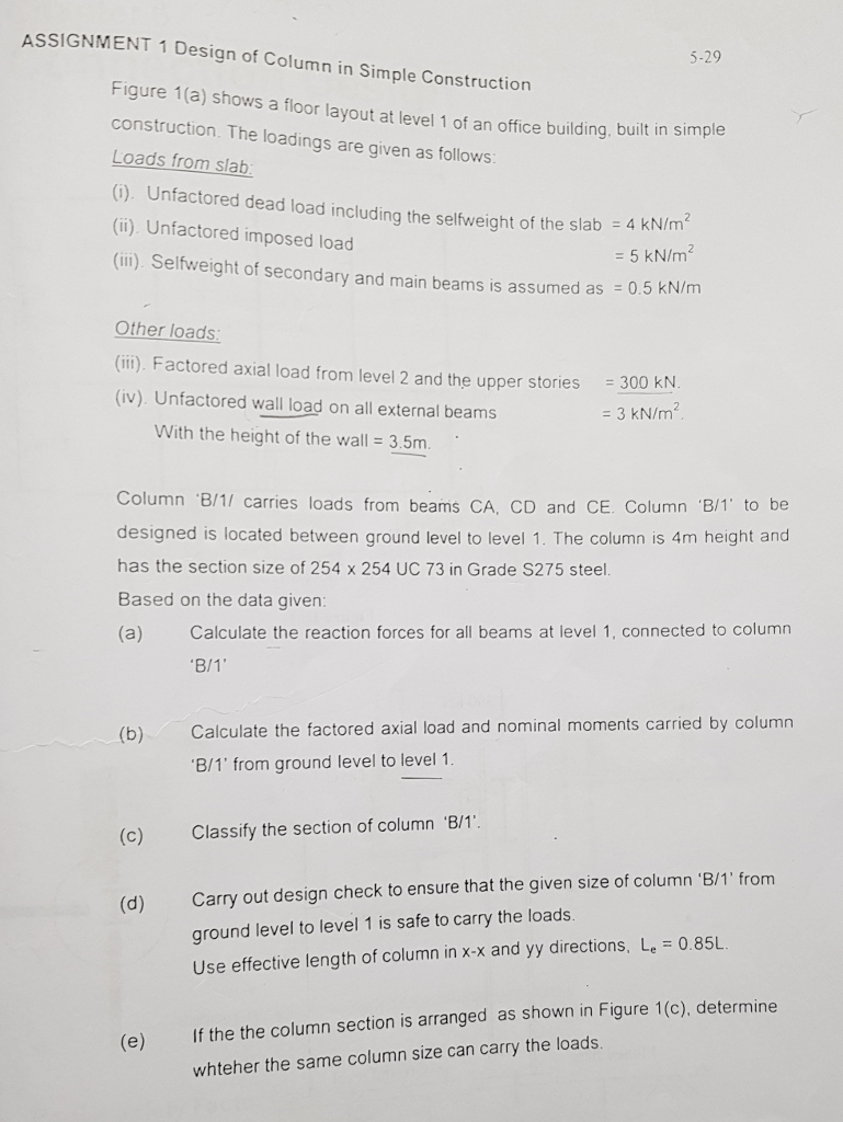 ASSIGNMENT 1 D esign of Column in Simple Construction | Chegg.com
