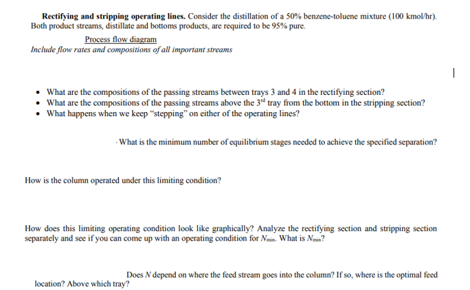 Rectifying and stripping operating lines. Consider | Chegg.com