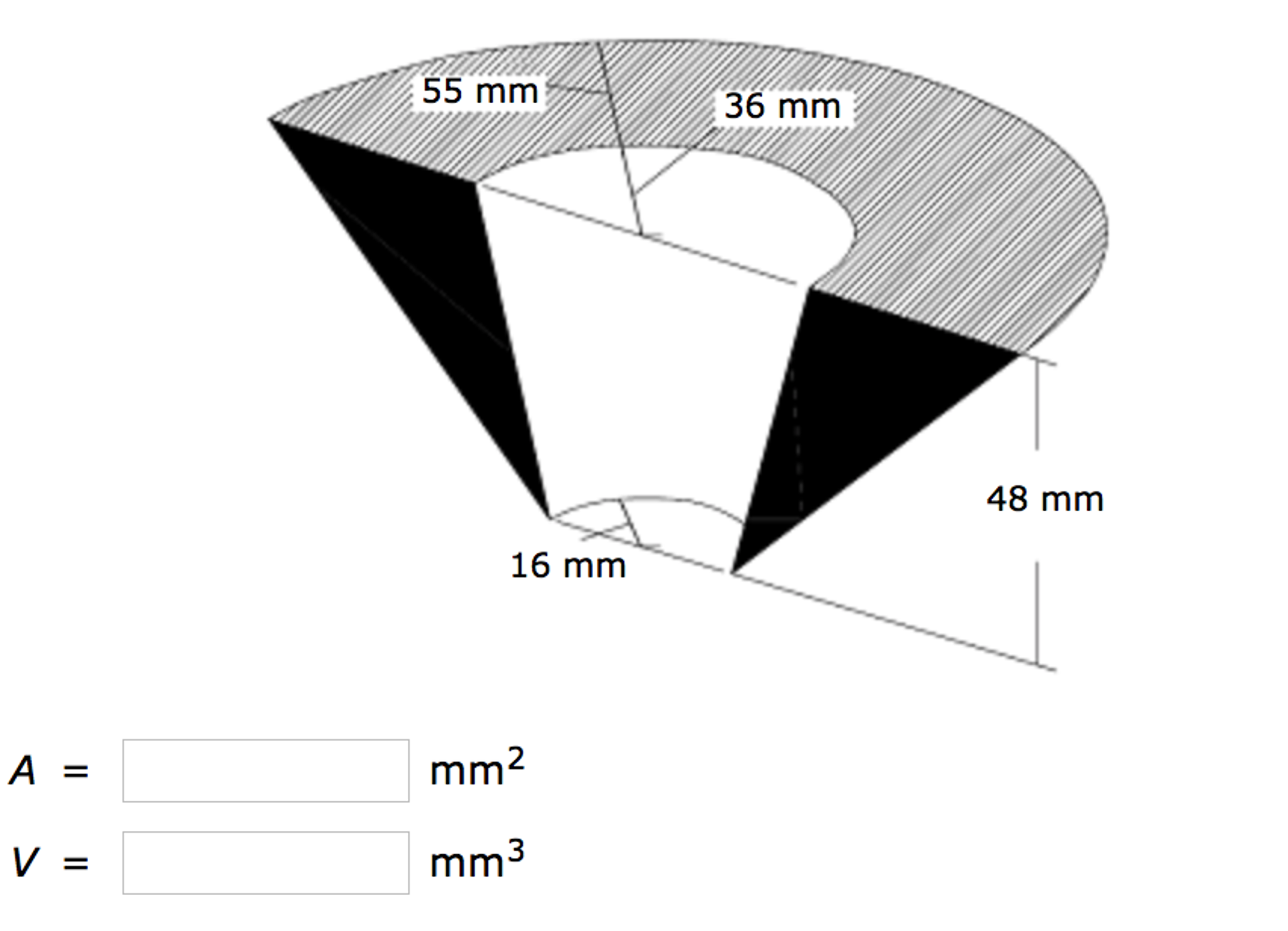 Solved Determine the total surface area in mm2 and the | Chegg.com