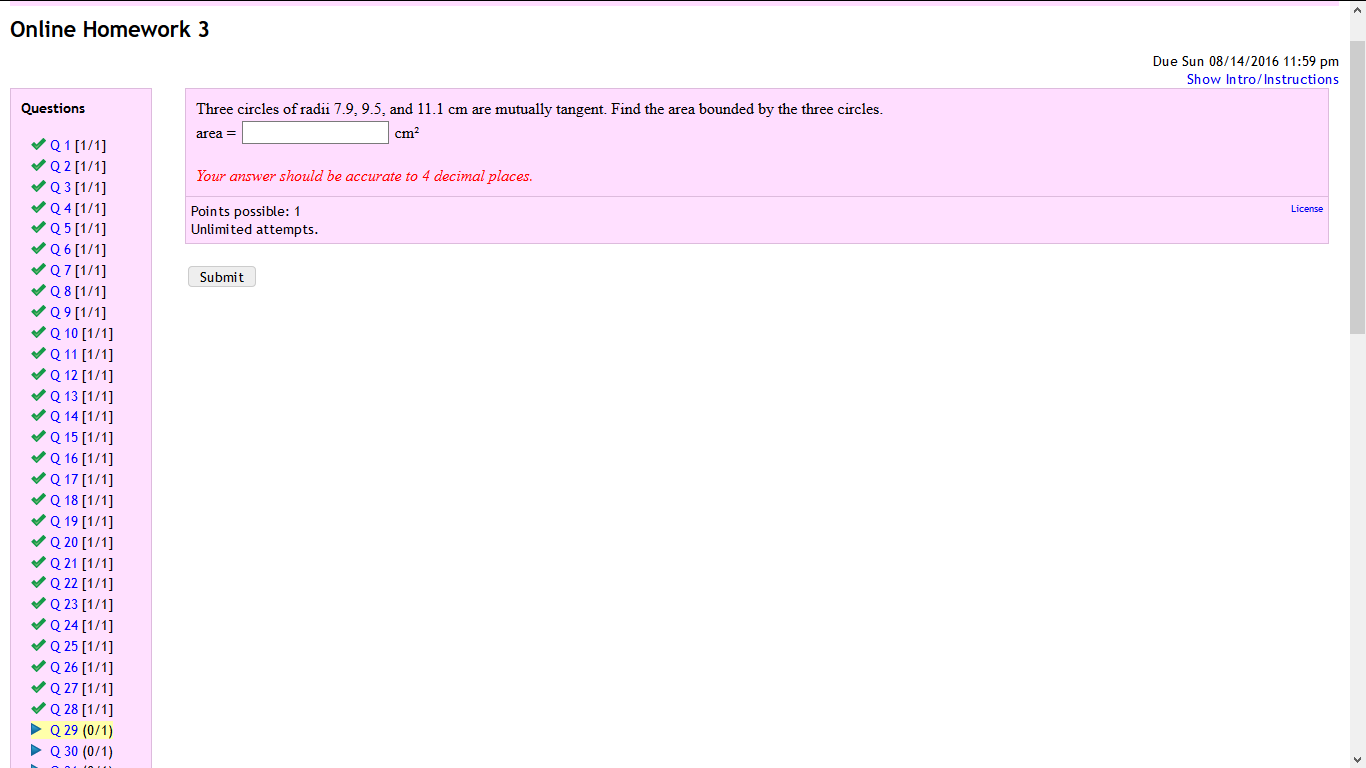 Solved Three circles of radii 7.9, 9.5, and 11.1 cm are | Chegg.com