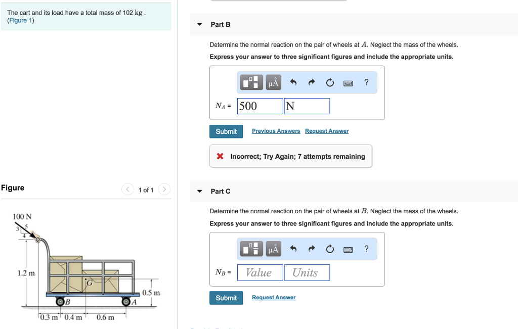 Solved The cart and its load have a total mass of 102 kg | Chegg.com