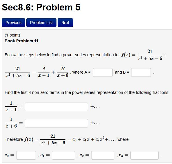 Solved Sec8.6: Problem 5 Previous Poblem List Next (1 point) | Chegg.com