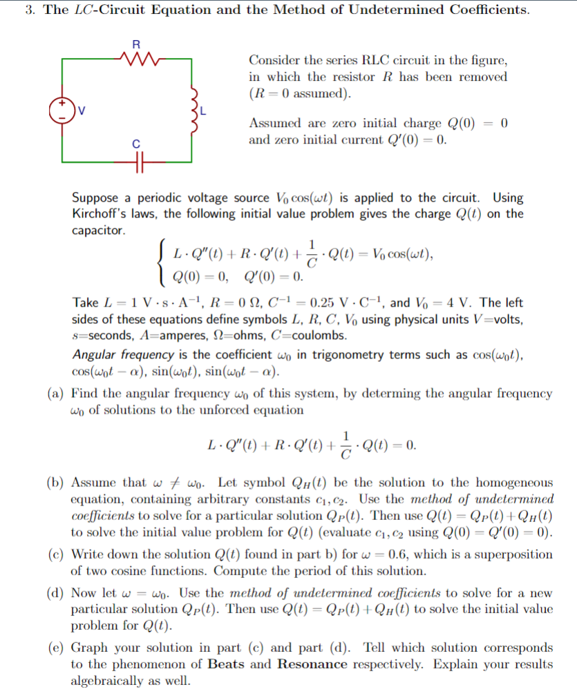 Solved 3. The LC-Circuit Equation and the Method of | Chegg.com