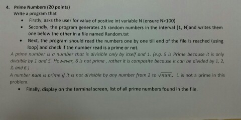 Solved 4. Prime Numbers (20 points) Write a program that | Chegg.com