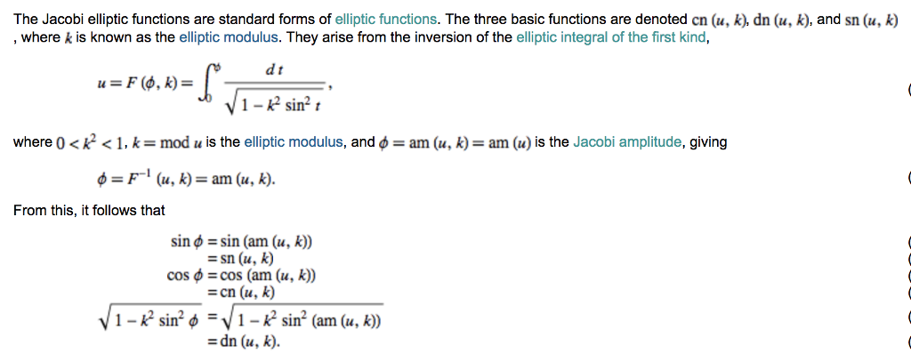 JACOBI ELLIPTIC FUNCTIONS K= ELLIPTIC MODULUS AND | Chegg.com